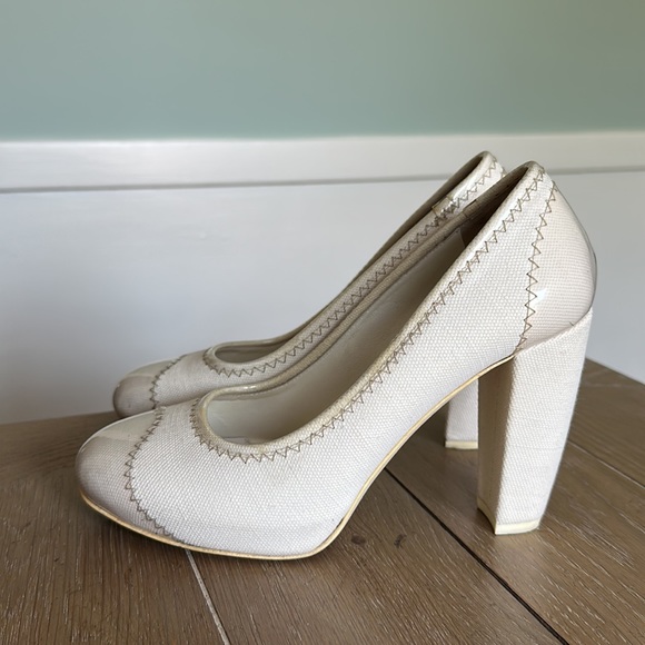 Theory | Shoes | Rare Theory White Canvas Cap Toe Pumps With Plastic ...